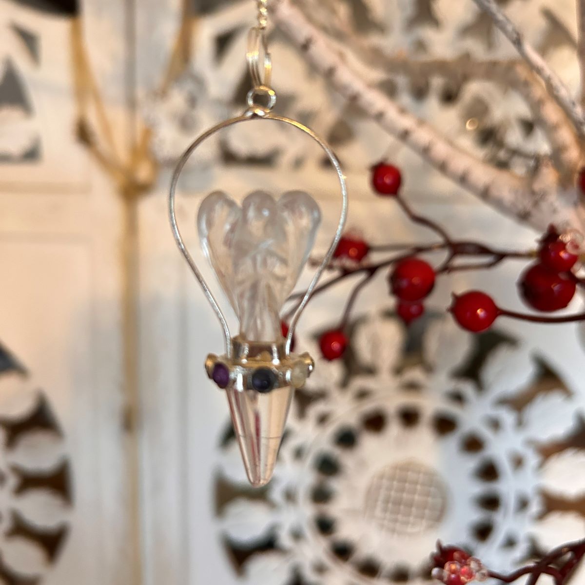 Pendule ange en cristal de roche - La Porte des Secrets