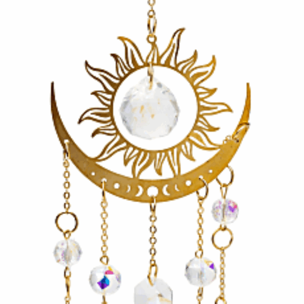 Attrape soleil suspension cristaux soleil et lune 44 cm - La Porte des Secrets