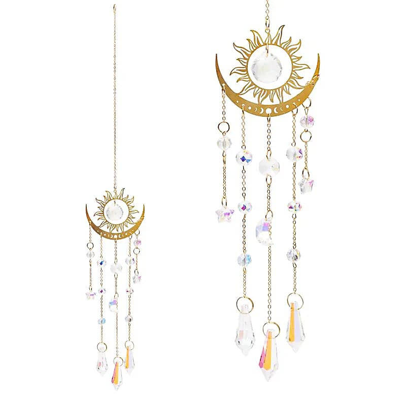 Attrape soleil suspension cristaux soleil et lune 44 cm - La Porte des Secrets